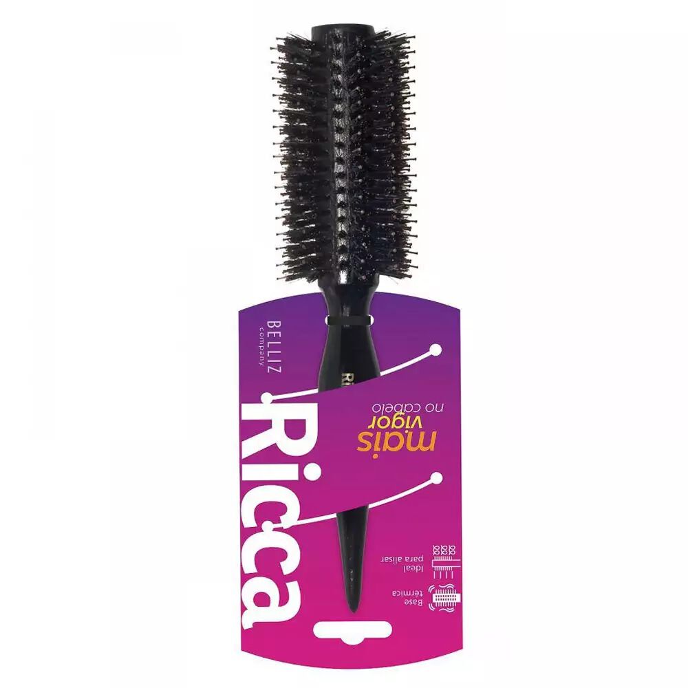 Escova De Cabelo Madeira Ricca Media Salon Black Porcupine 23 Unid.